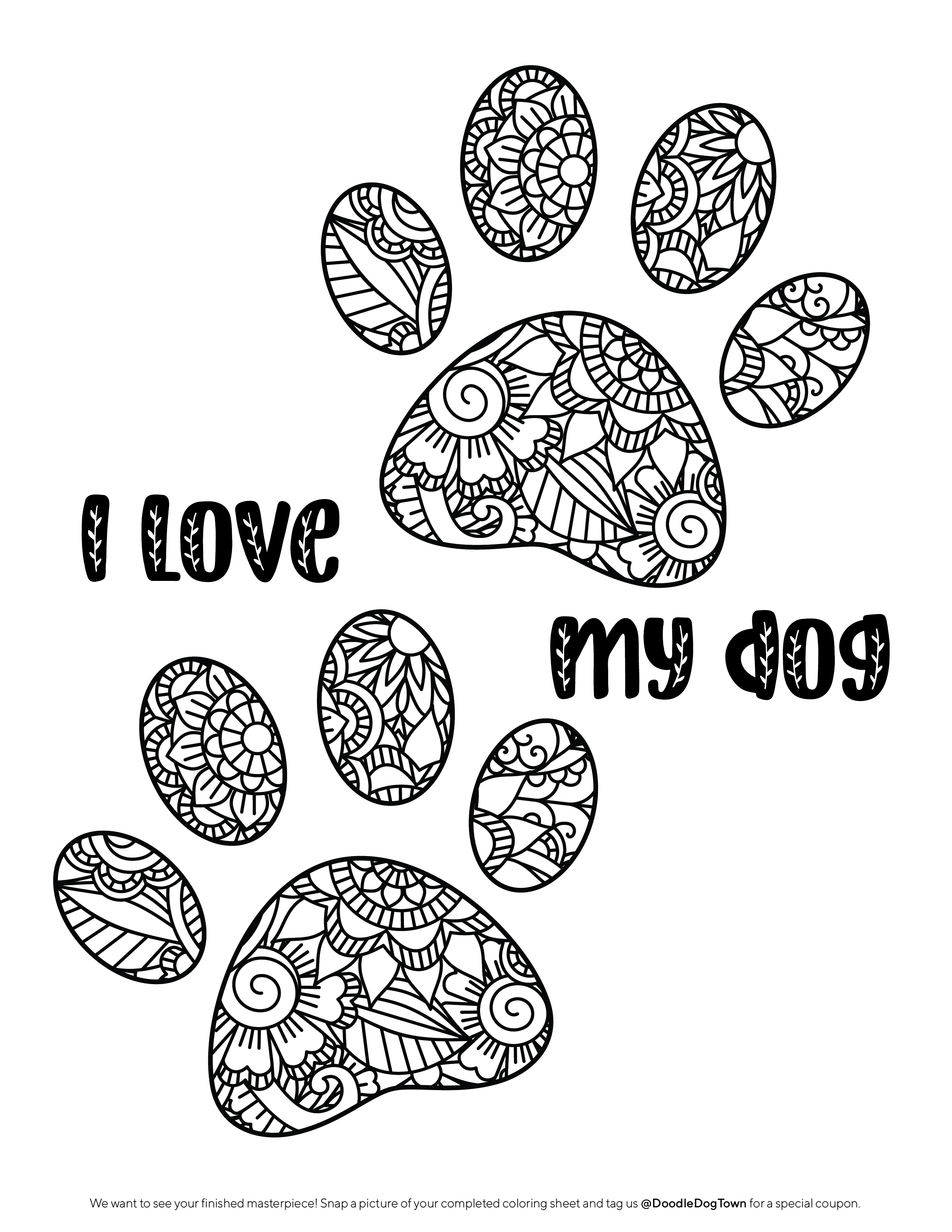 I Love My Dog Coloring Sheet – Doodle Dog Town